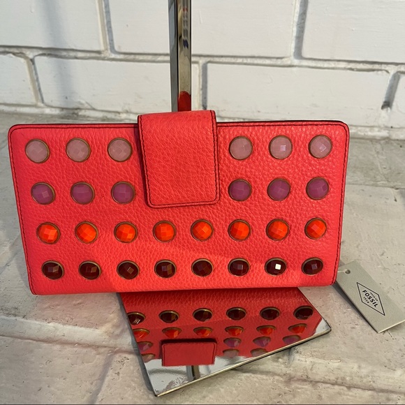 Fossil | Bags | New Fossil Wallet Rows Of Gems Travel Wallet Rfid ...